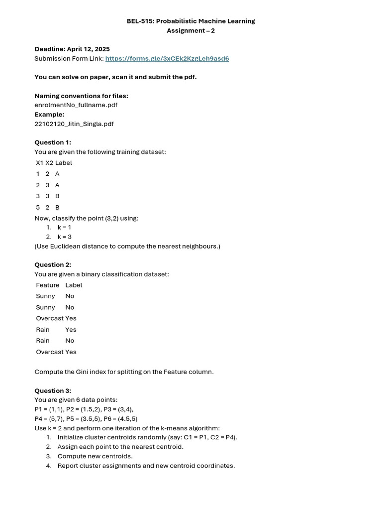 BEL-515: Machine Learning Assignment 2 | PDF