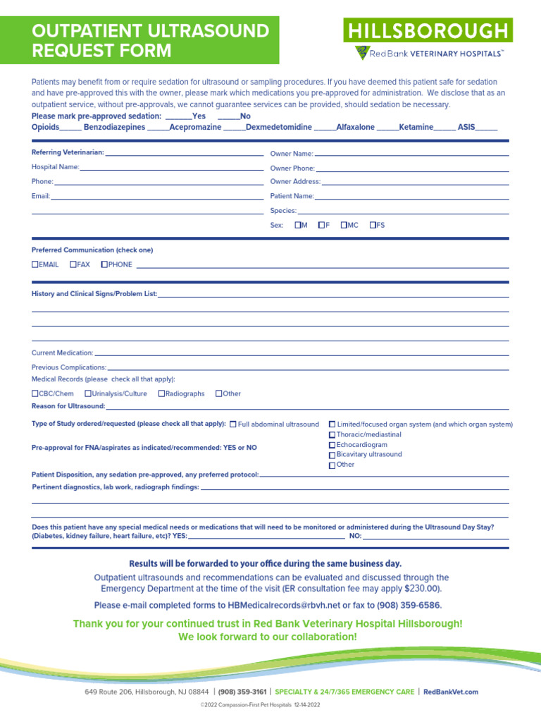 RBVH HB Outpatient Ultrasound Form Fillable 07.16.2024 | PDF | Patient | Emergency Department