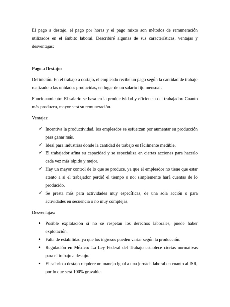 Pago a Destajo: Definición y Análisis | PDF | Pieza de trabajo | Salario