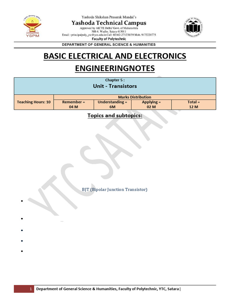 BEE Unit 5 Notes - Transistors BJT | PDF | Bipolar Junction Transistor ...