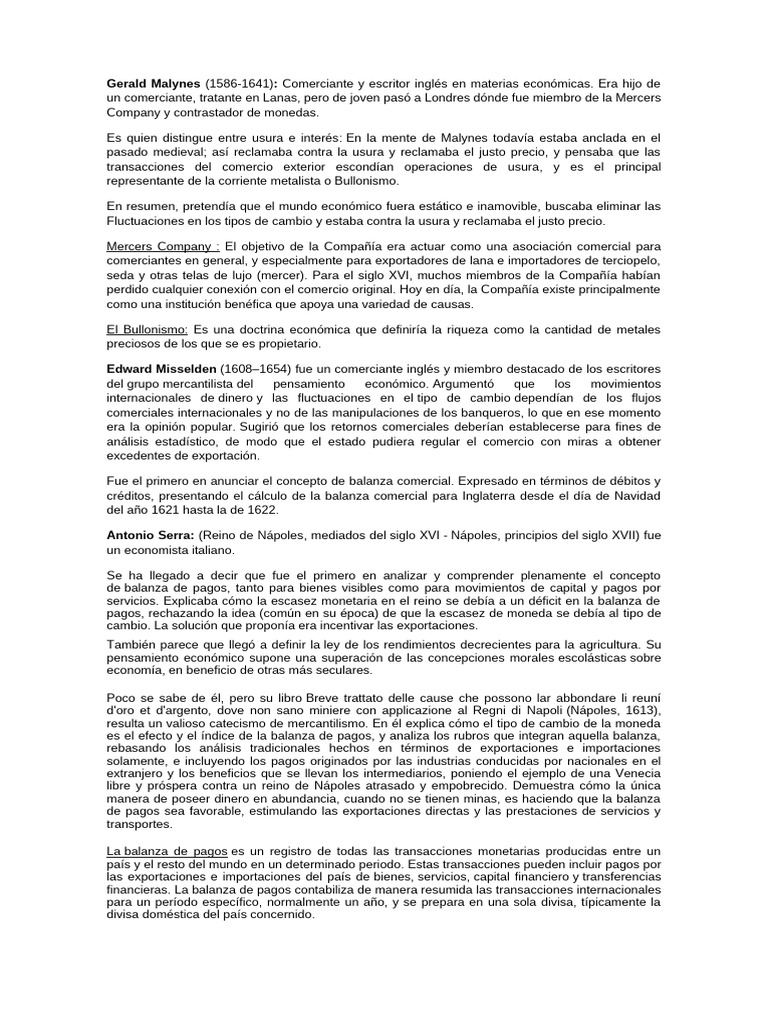 Gerald Malynes y el Bullonismo Económico | PDF | Economias