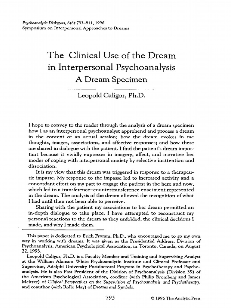 Caligor 1996 Dream and CT | PDF | Psychoanalysis | Psychotherapy