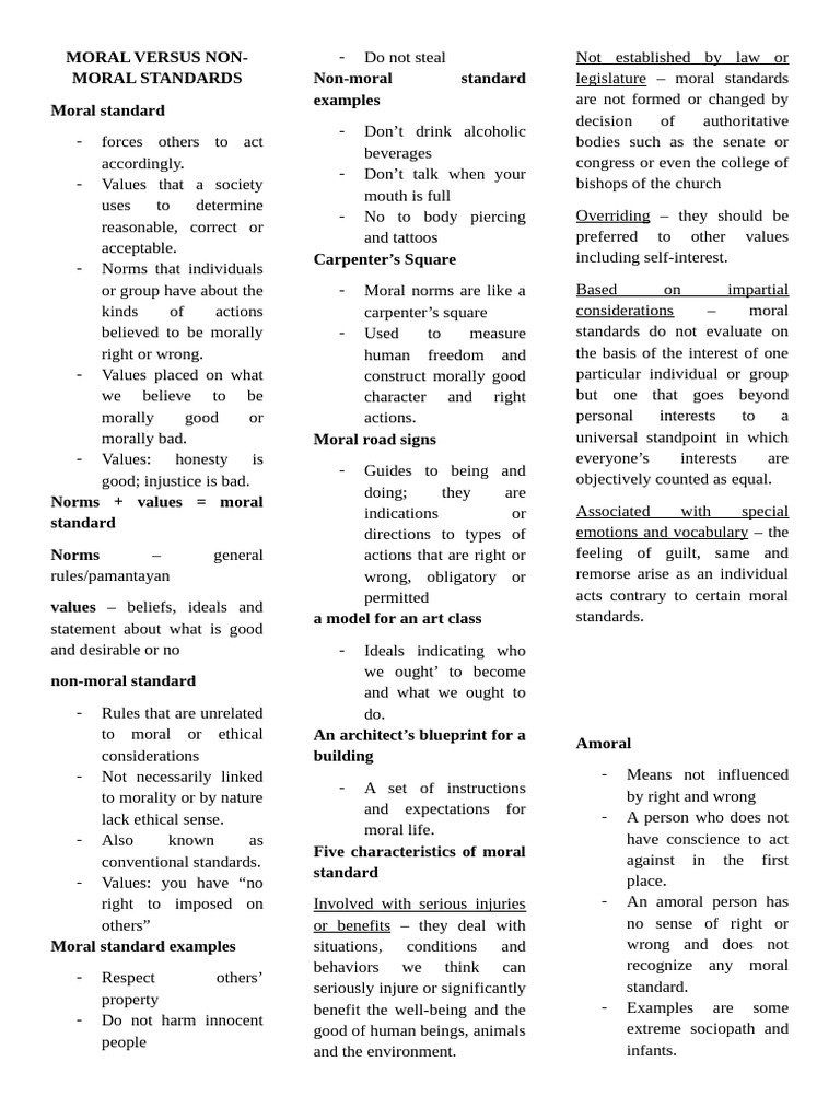 Moral vs Non-Moral Standards Explained | PDF | Morality | Psychological ...