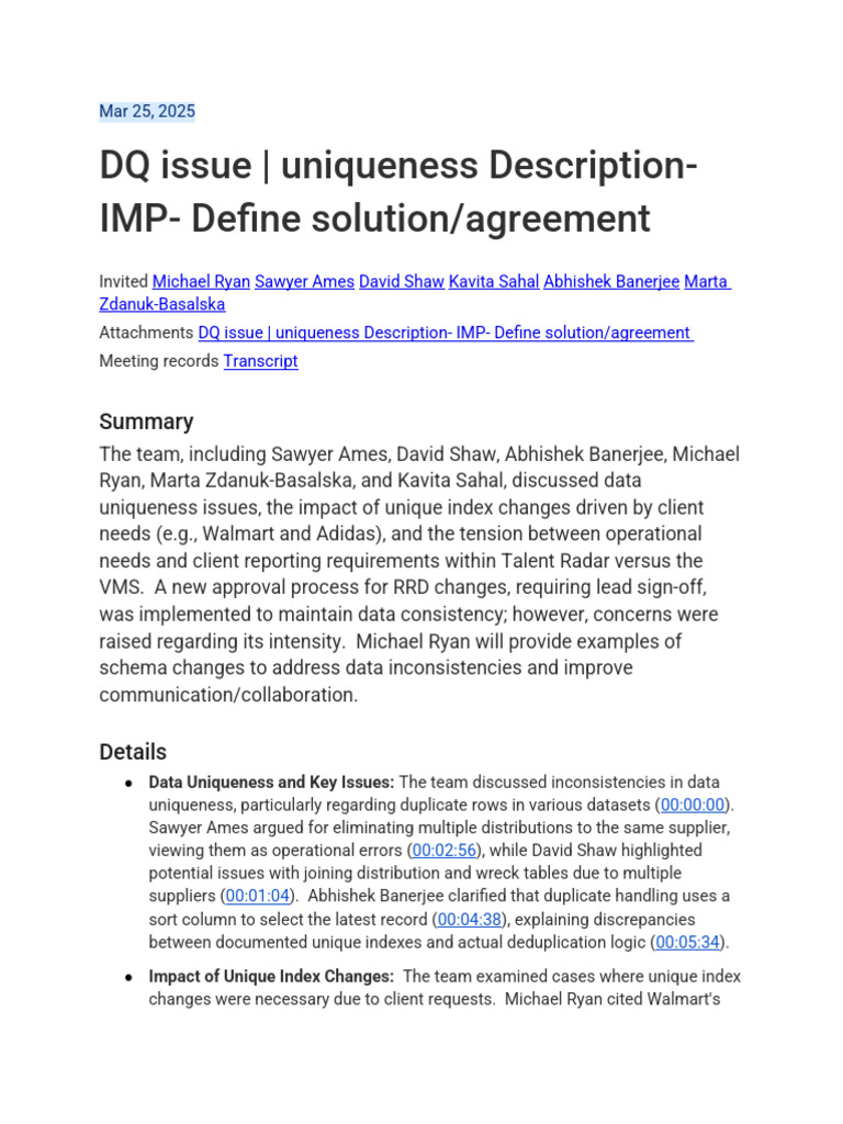 DQ Issue _ Uniqueness Description- IMP- Define Solution_agreement ...