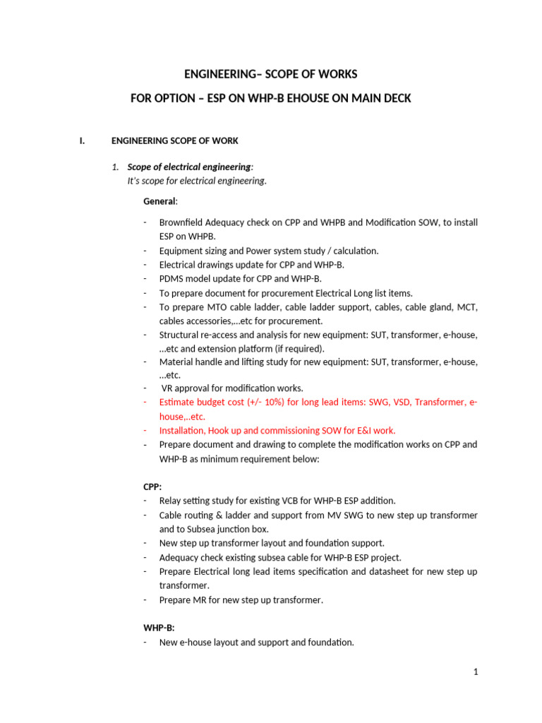 ESP WHP_B_SOW engineering_rev3 | PDF | Electrical Components | Electricity