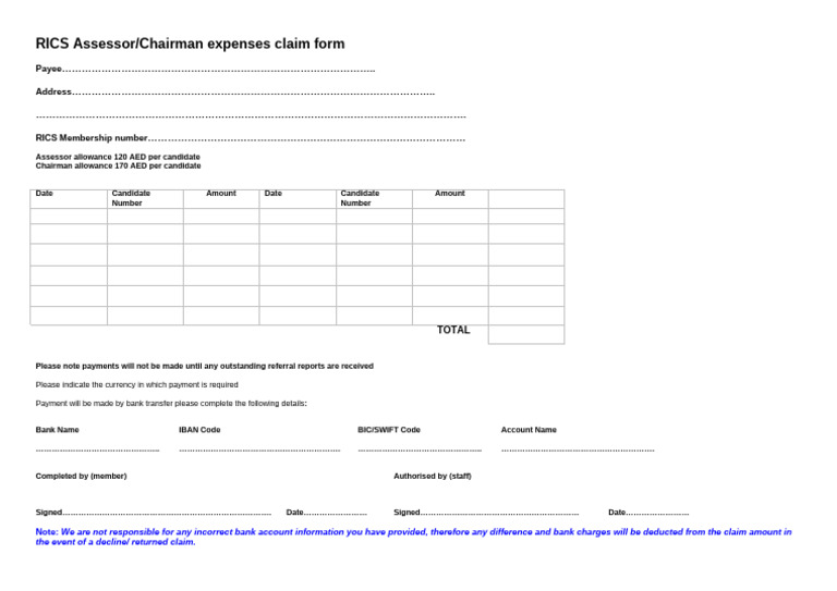 Chairman and Assessor Claim Form - APC and SPA | PDF