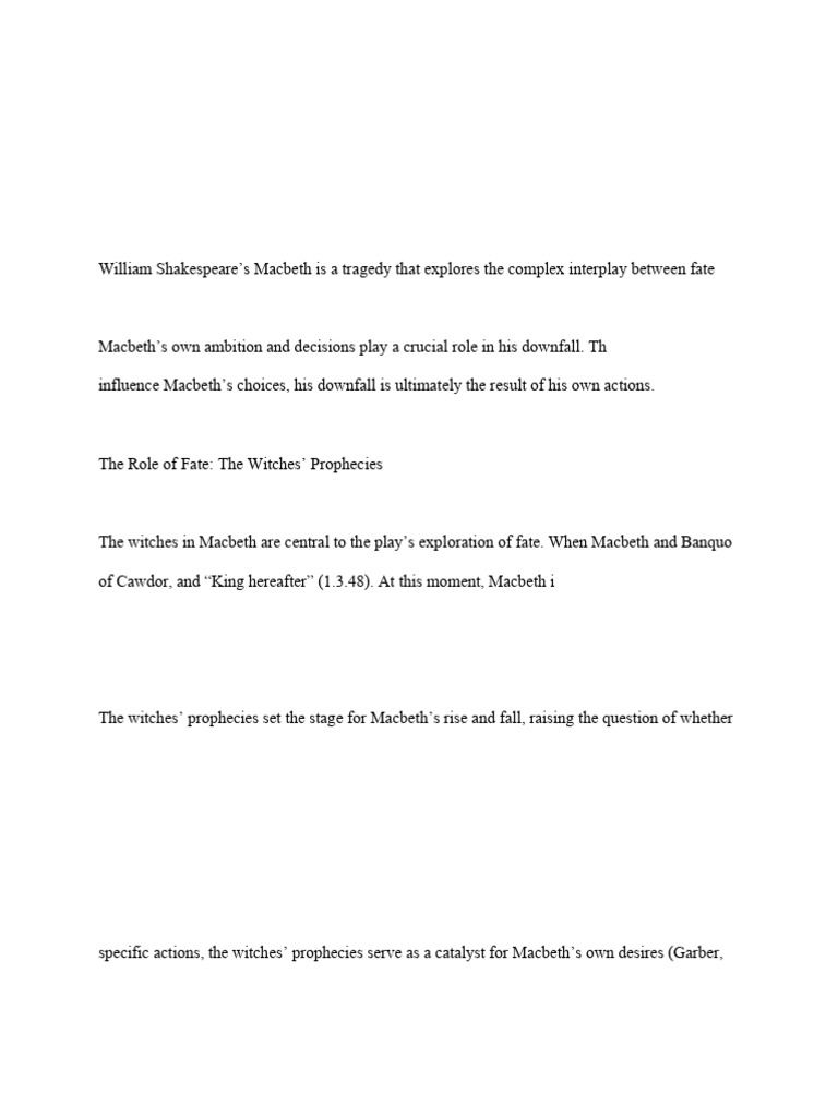 Fate vs Free Will in Macbeth | PDF | Macbeth | Shakespearean Tragedies