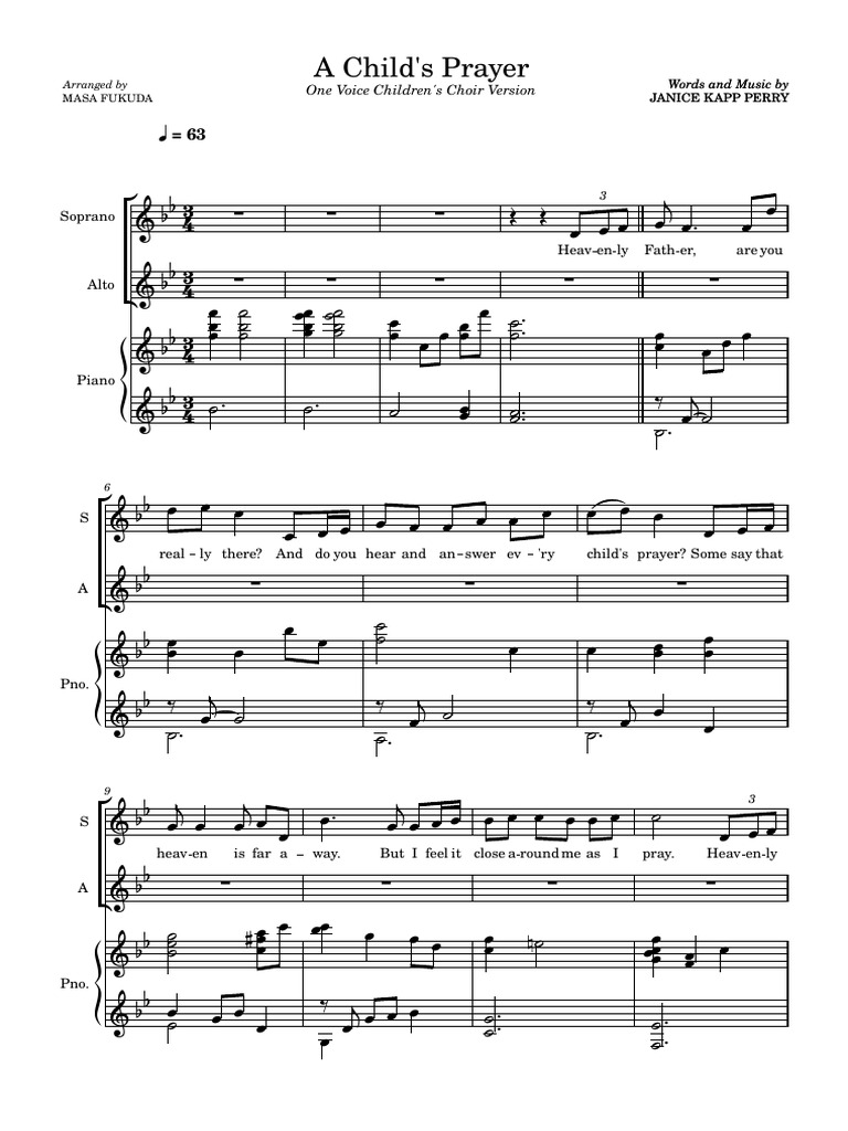 A Child's Prayer by Janice Kapp Perry (Arr. by MASA FUKUDA) | PDF ...