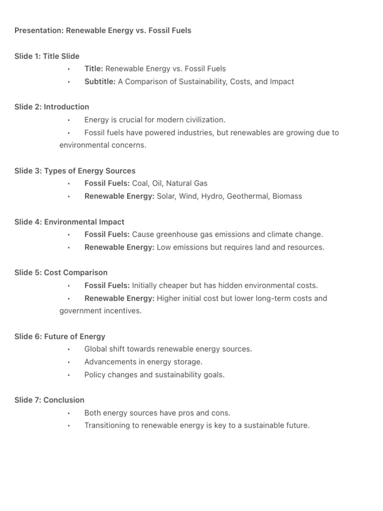 Renewable Energy vs. Fossil Fuels Analysis | PDF