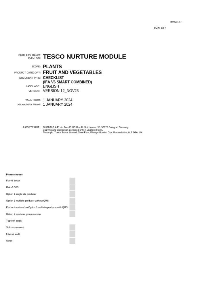 Tesco Nurture Module Checklist for FV | PDF | Quality Management System ...