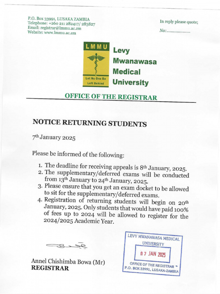 Notice To The Returning Students | PDF