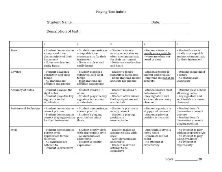 Playing Test Evaluation Rubric | PDF | Musical Forms | Elements Of Music
