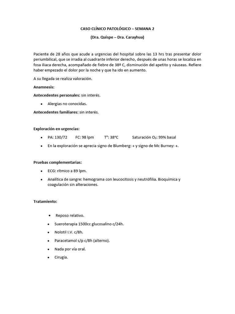 Caso Clínico: Apendicitis Aguda en Urgencias | PDF