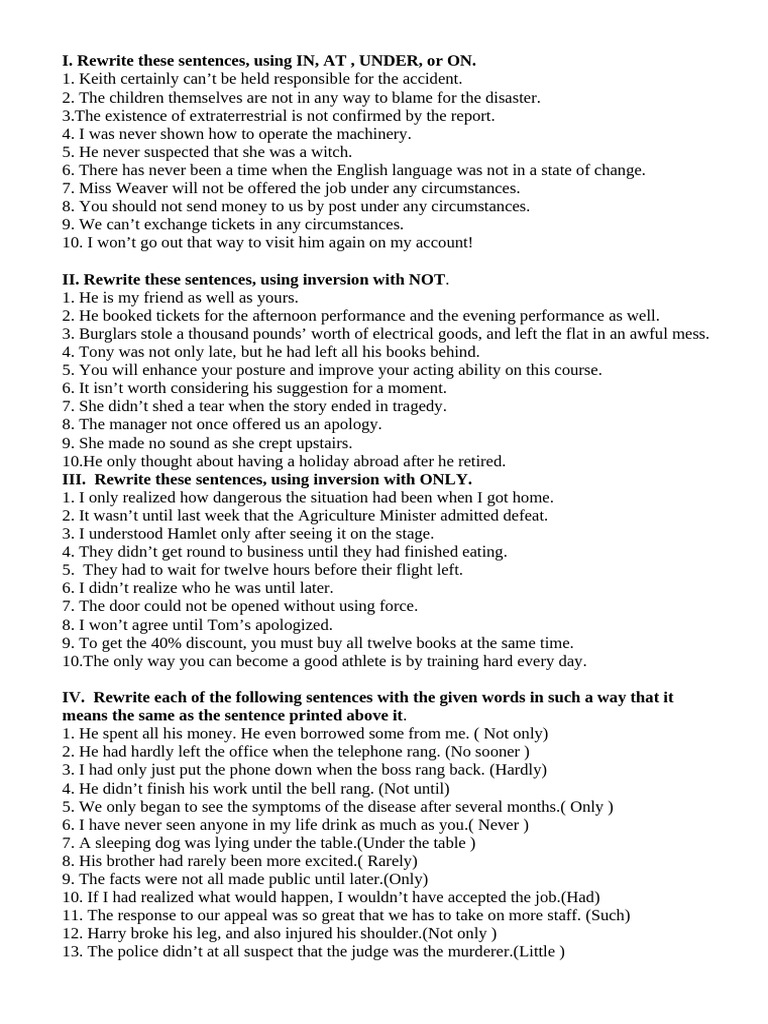 Sentence Rewriting Exercises for English Grammar | PDF