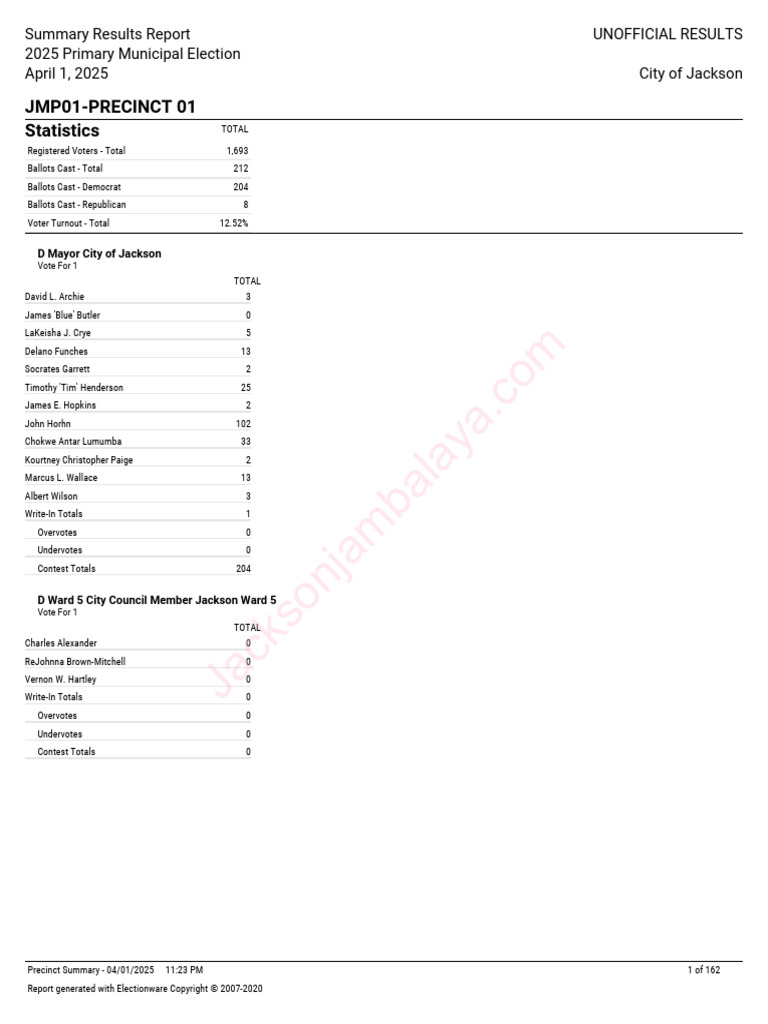 2025 Democratic Primary Results WM | PDF | Jackson | Democracy