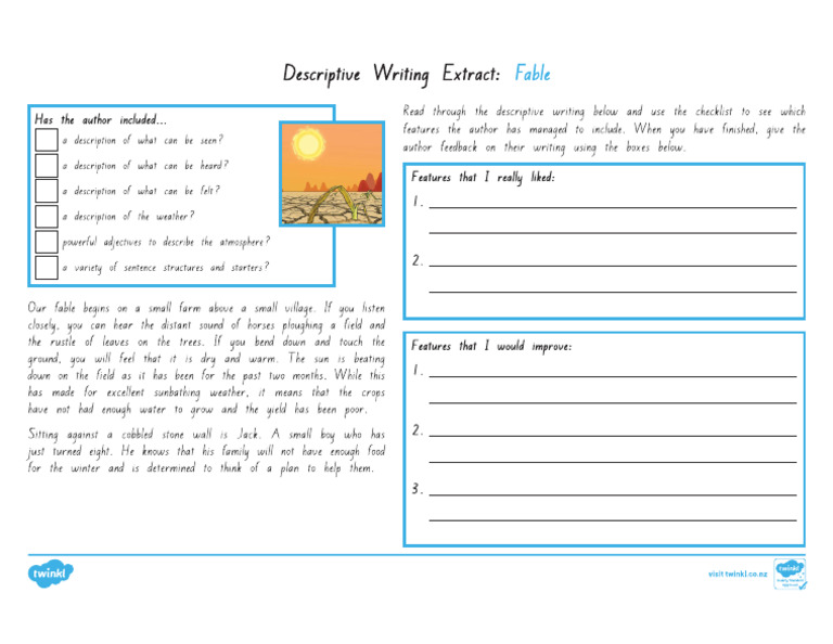 Descriptive Writing Extract Fable | PDF