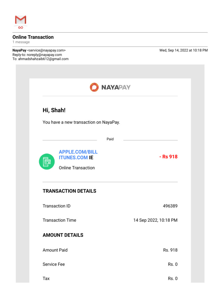 Gmail - Online Transaction | PDF