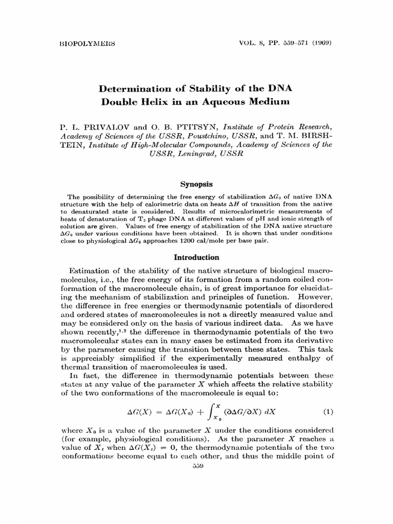(1969) Determination of Stability of The DNA in Aqueous Medium | PDF ...