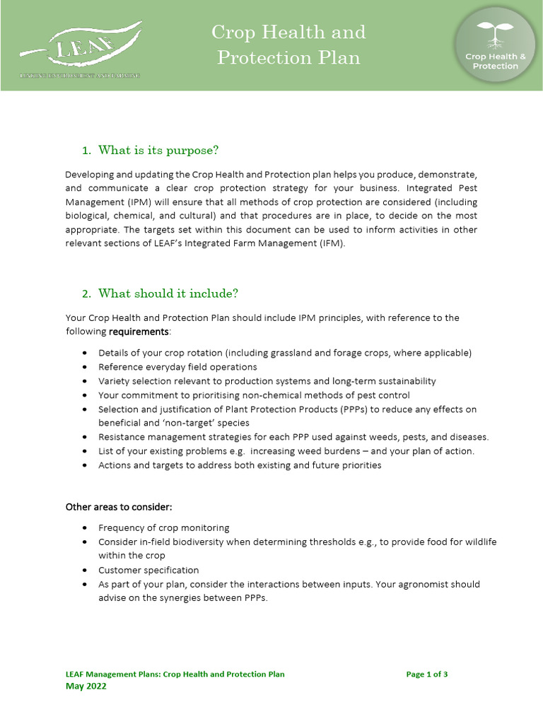 Crop Health and Protection Plan | PDF | Pest Control | Agriculture