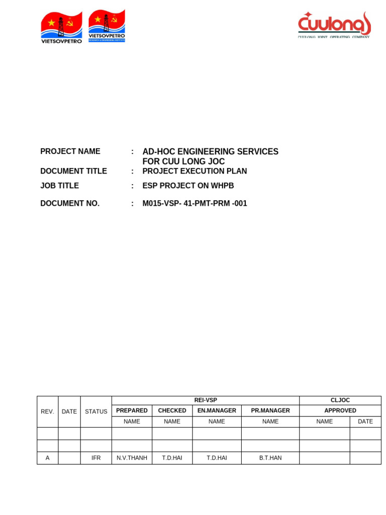 M015-VSP- 41-PMT-PRM-001_ Project Execution Plan_Rev.0 | PDF | Electrical Wiring | Specification ...