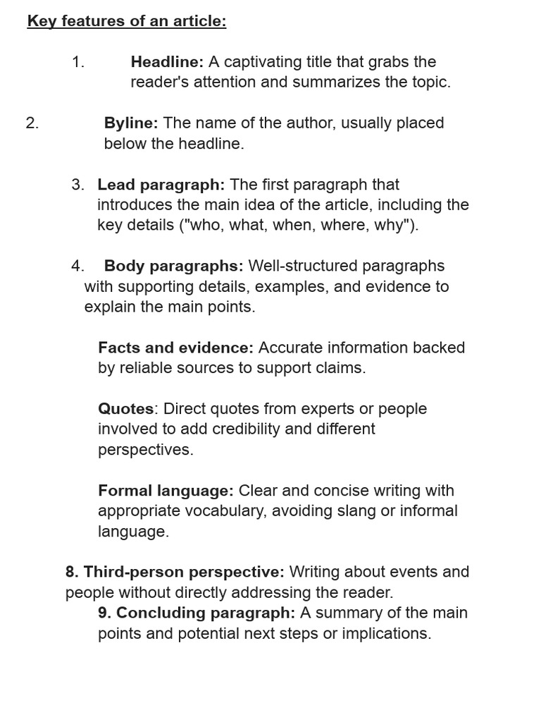 Essential Article Features Explained | PDF