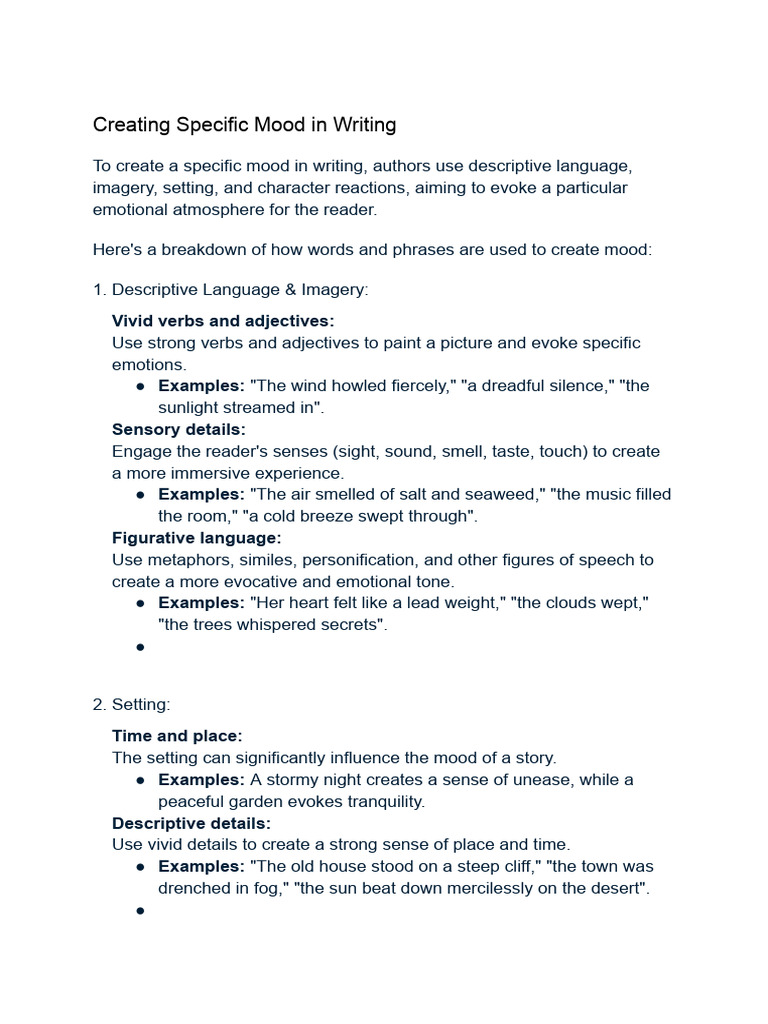 _Creating Specific Mood in Writing | PDF | Linguistics | Grammar
