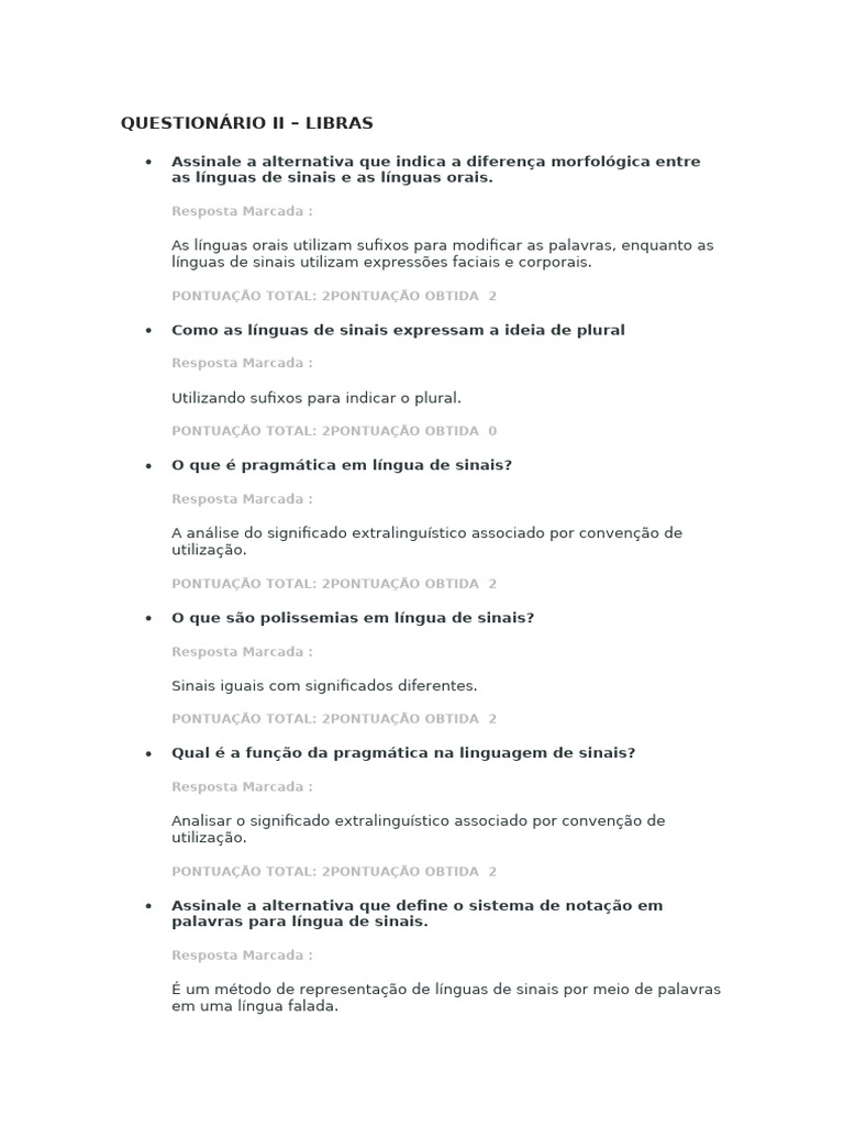 Questionário Ii - Libras | PDF