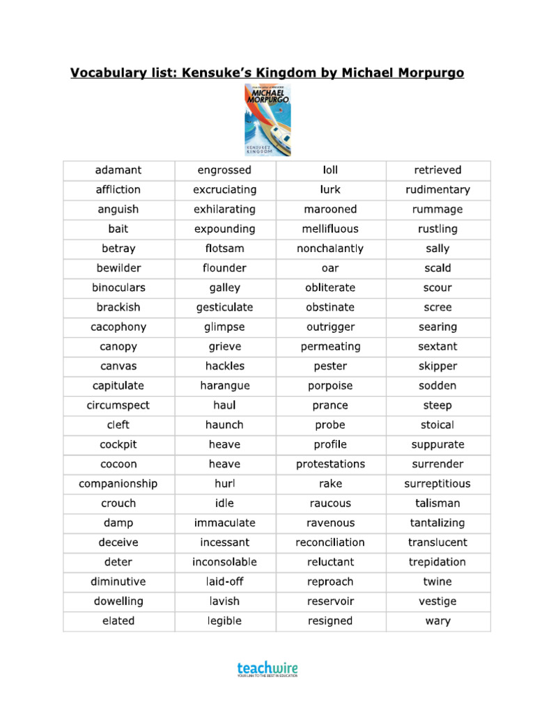 Vocabulary List Kensukes Kingdom by Michael Morpurgo | PDF
