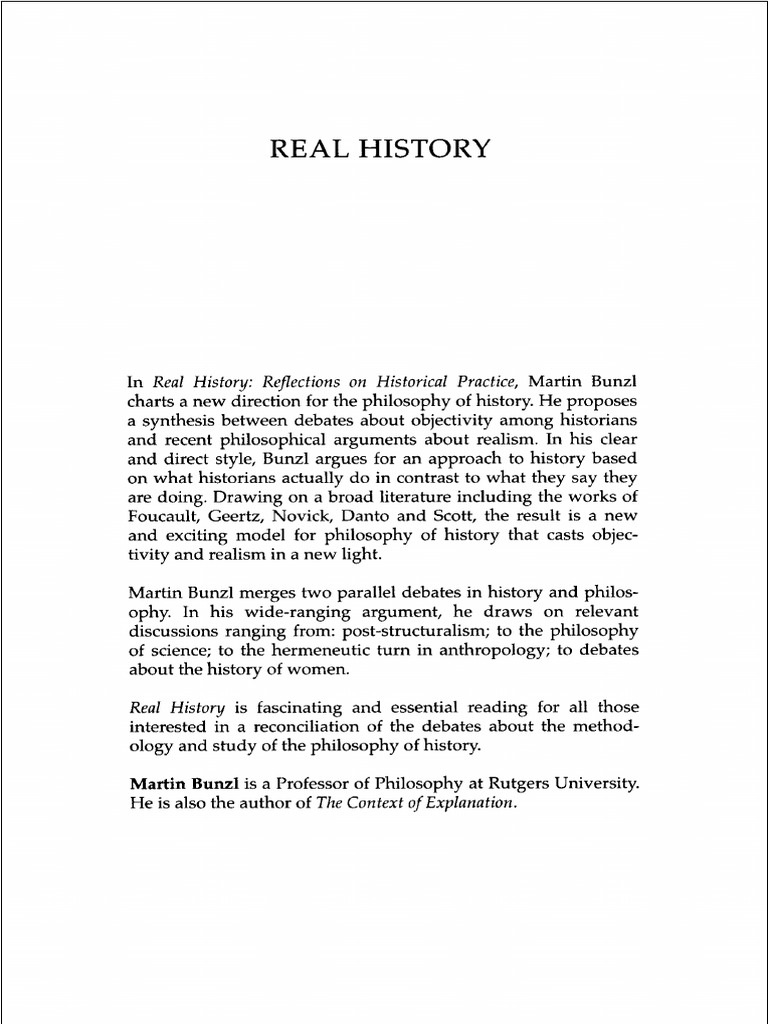 Bunzl - Real History Reflections On Historical Practice (1997) | PDF