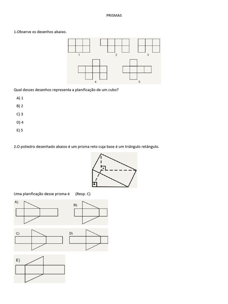 Atividades Sobre Prismas | PDF | Litro | Triângulo