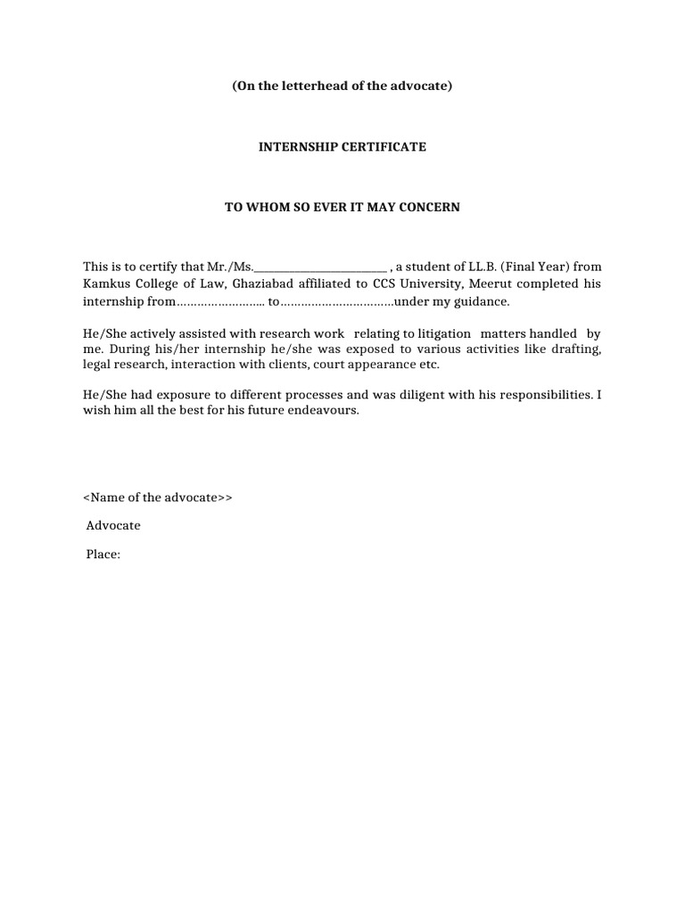 Intern. Certificate (Format) | PDF