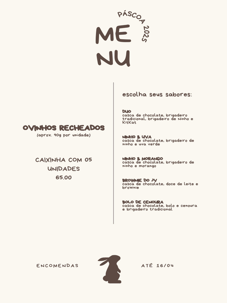 Menu de Páscoa 2025: Encomendas até 16/04 | PDF