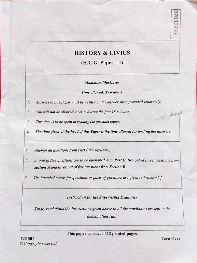 ICSE HISTORY AND CIVICS 2025 Board Paper For Practice | PDF ...