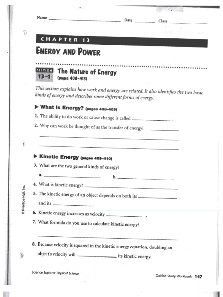 Energy and Power Summary Worksheet Part 1 Blank FY25 | PDF | Potential ...