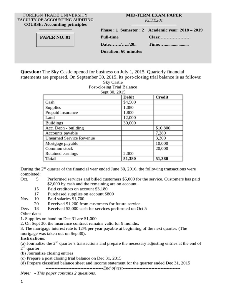 Midterm Exam Kete201 (2-1819) .1 | PDF | Debits And Credits | Economies