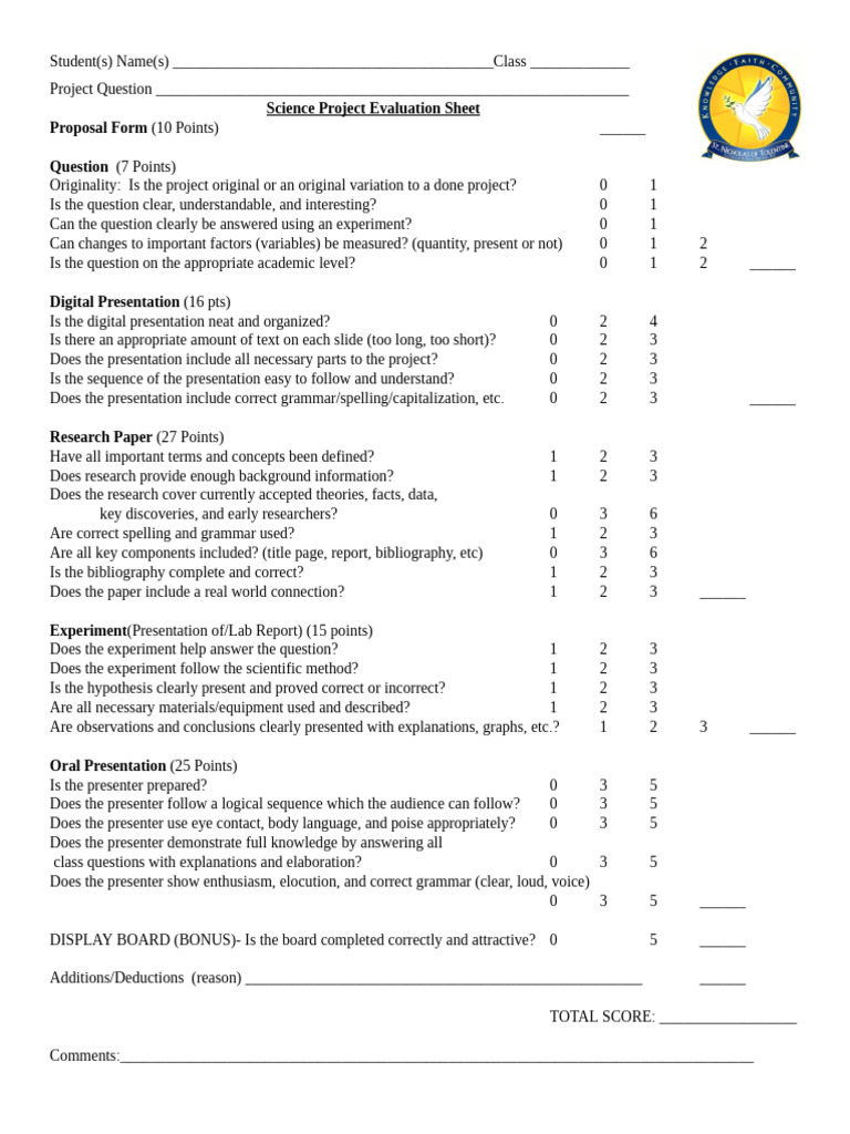 Science Fair Project Rubric | PDF