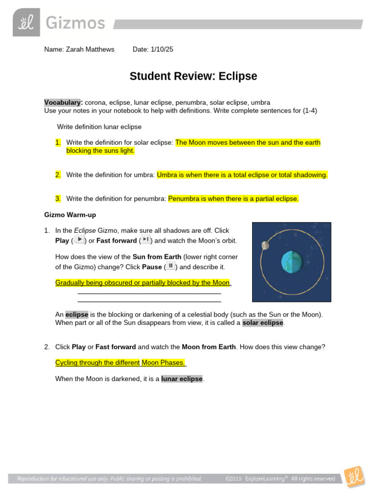 Gizmo Eclipses Review FY 24 | PDF | Solar Eclipse | Eclipse