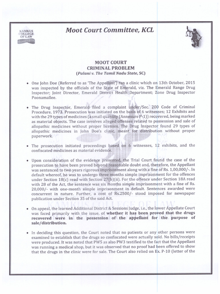 Moot Court Problem Criminal | PDF