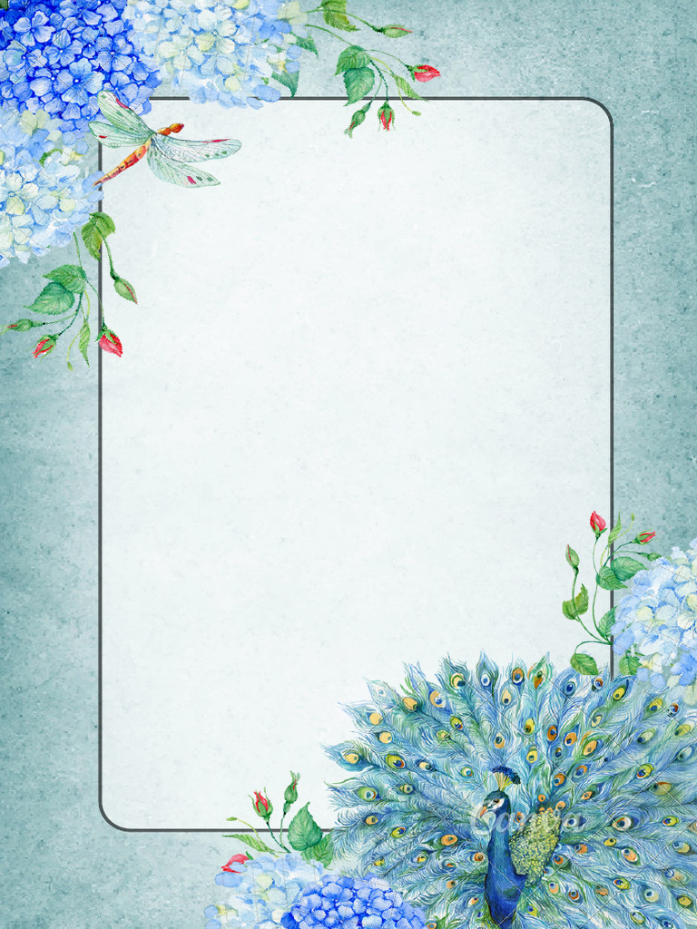 Blue Vintage Watercolor Peacock Page Border | PDF
