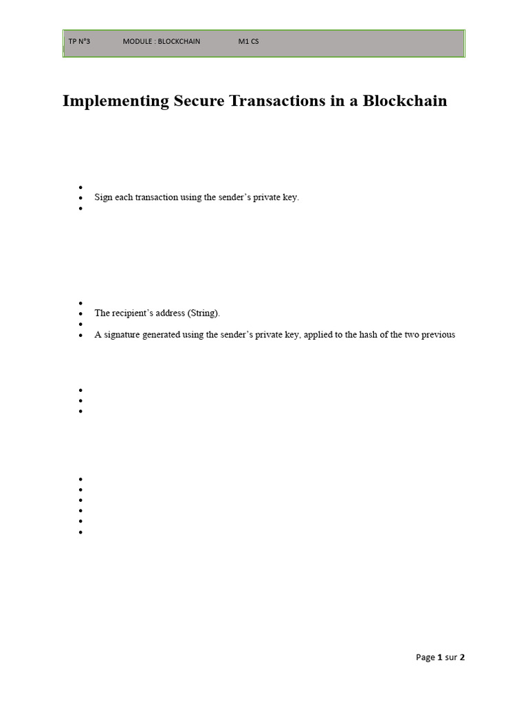 Implementing Secure Transactions in A Blockchain: Objective | PDF