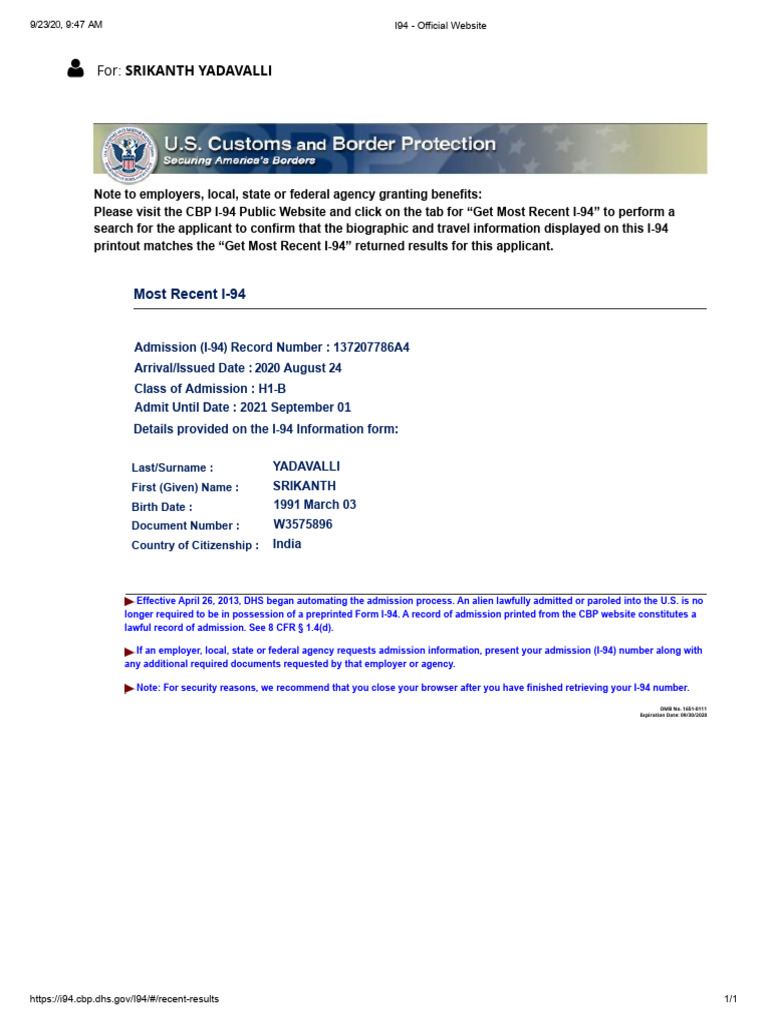 New I94 | PDF | United States Federal Executive Departments ...