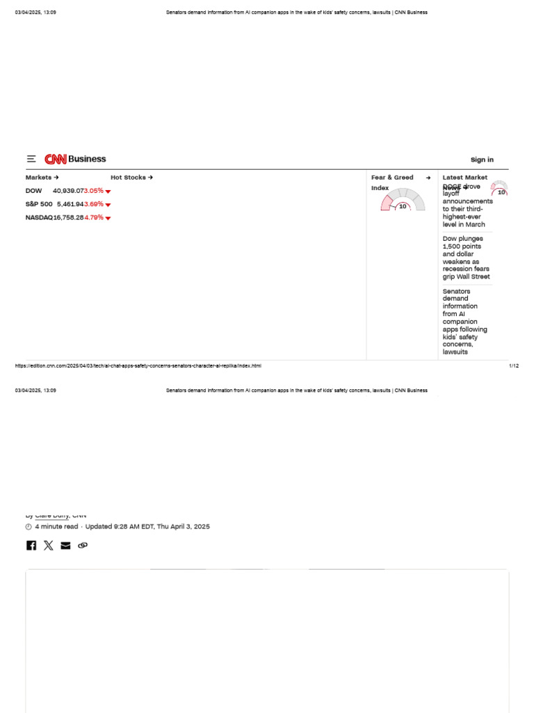 Senators Demand Information From AI Companion Apps in The Wake of Kids' Safety Concerns ...