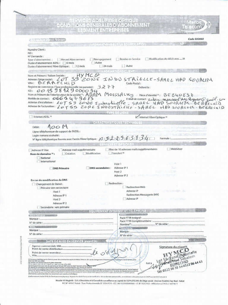 Abonnement Fixe Et Fo Iam - Hymco 2025 | PDF