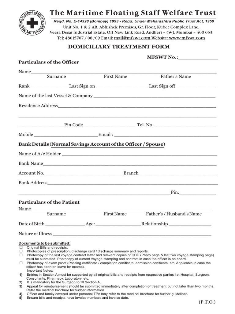 Domiciliary Treatment Form | PDF | Physician | Health Sciences