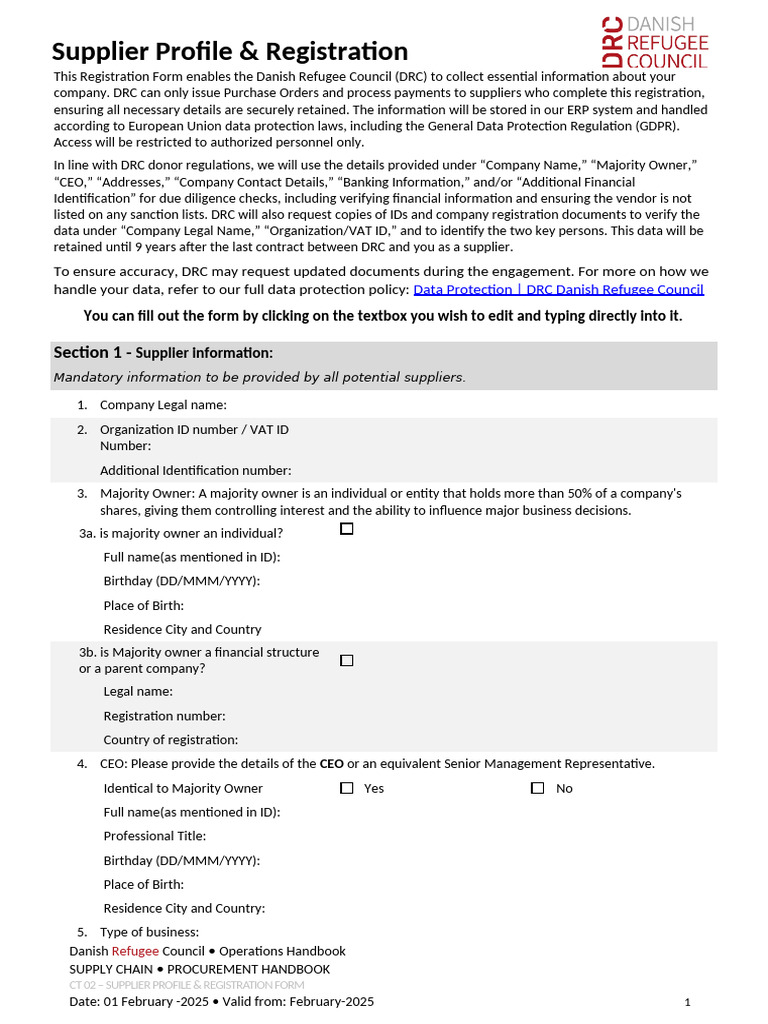 Annex A - Supplier Profile and Registration Form Updated | PDF | Identity Document | Limited ...