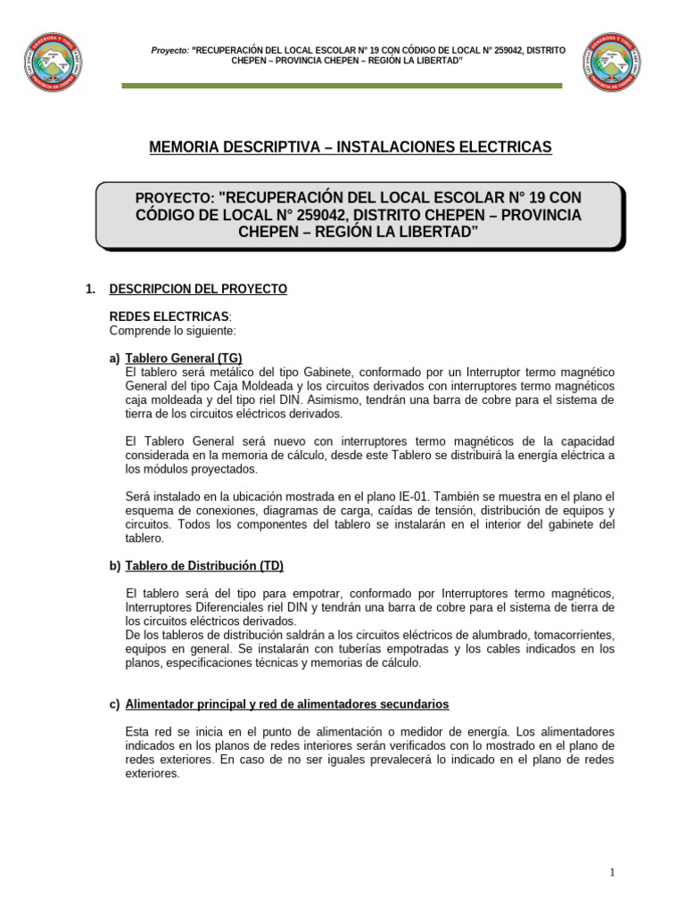 Memoria de Instalaciones Electricas | PDF | Aislador (Electricidad) | Electricidad