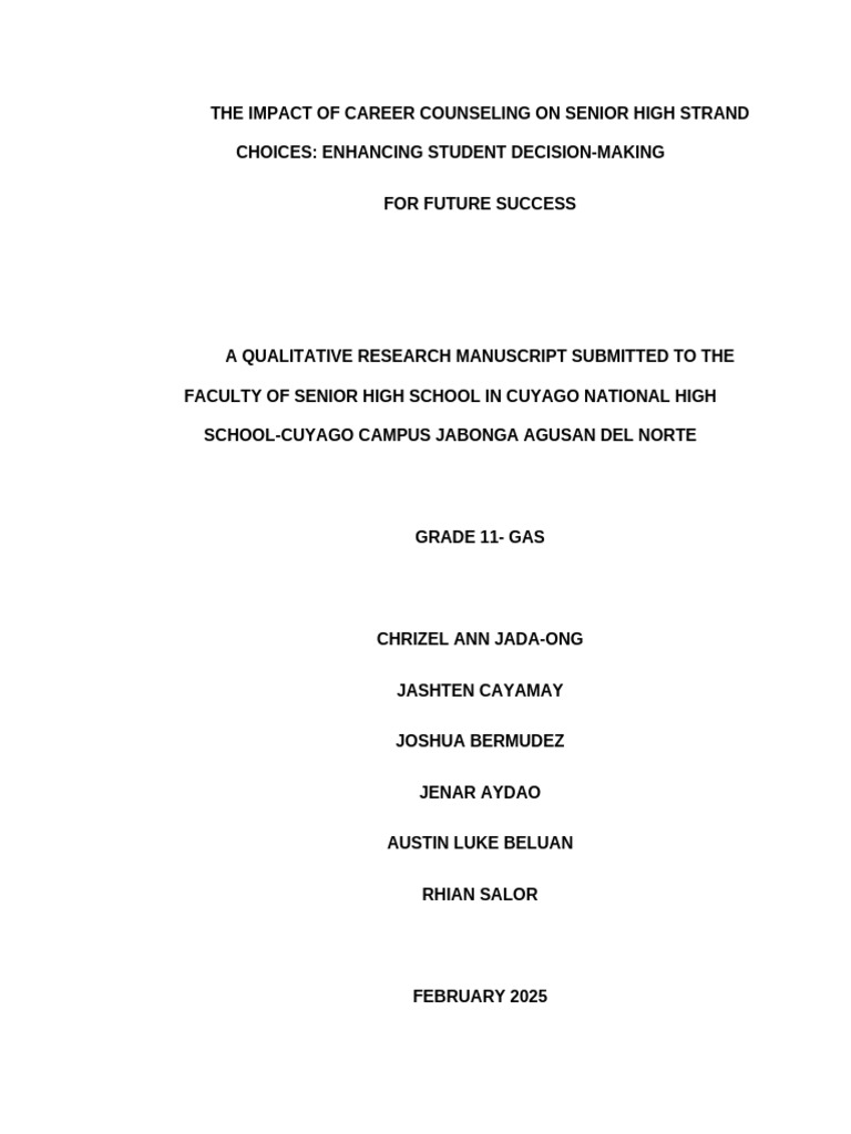 CT of Career Counseling On Senior High Strand Choices 5 1 | PDF | Self ...