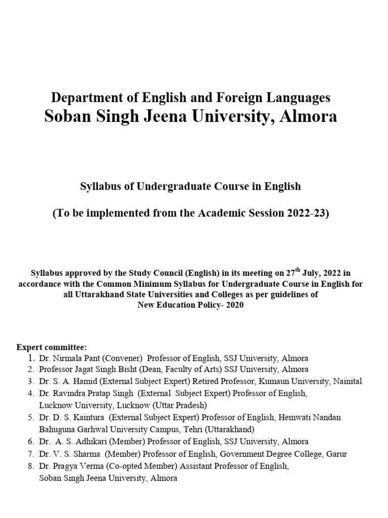 NEP UG Syllabus English 300922 | PDF | Poetry | English Literature