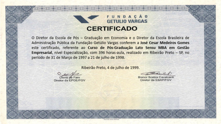 Certificado FGV MBA | PDF