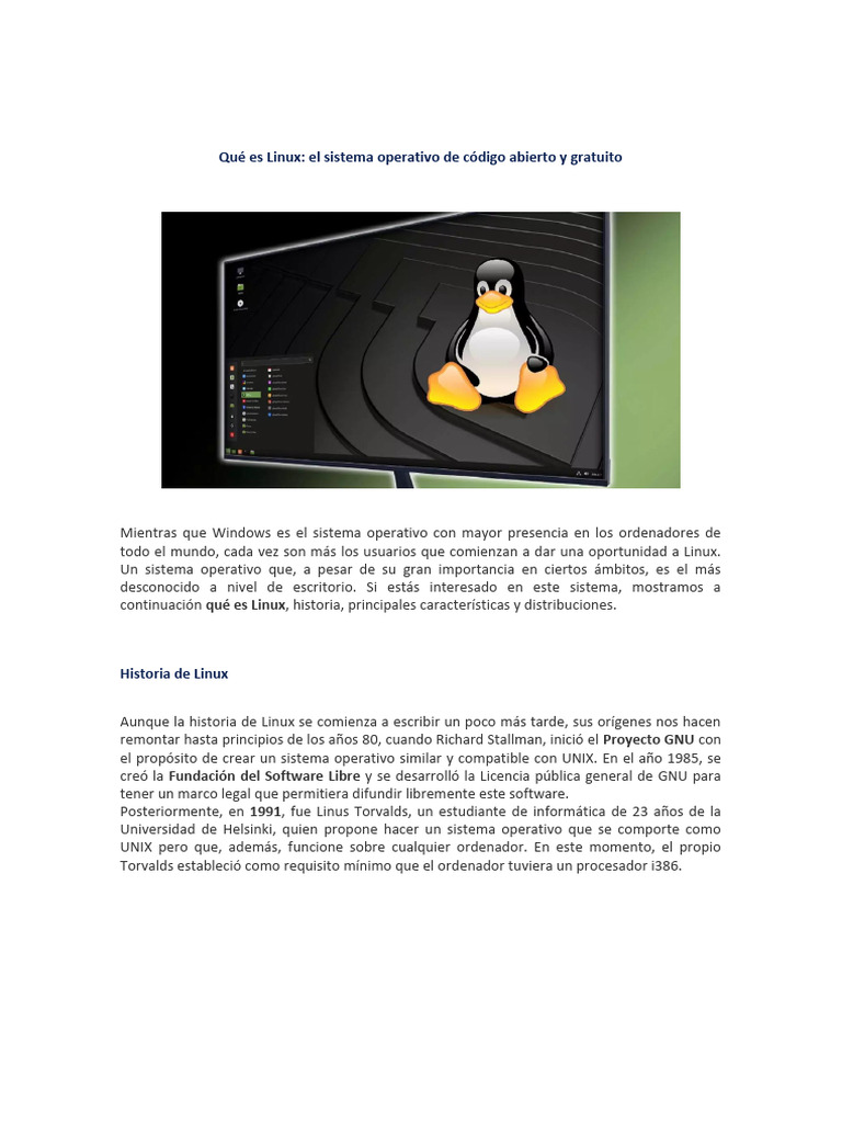 Qué es Linux: Sistema Operativo Abierto | PDF | Ñu | Distribución de Linux